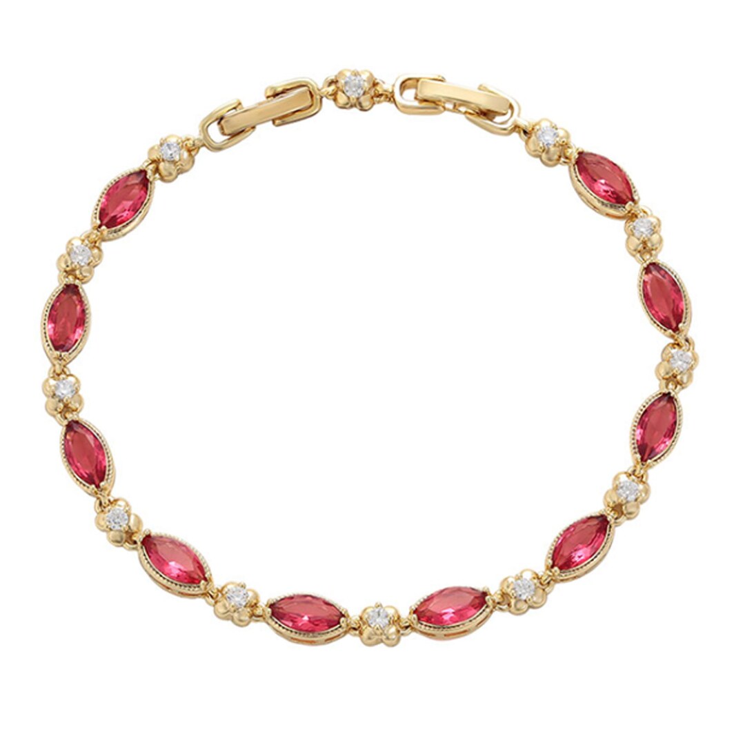 14K Gold Plated Clear & Garnet Crystals Bracelet. Fashion Luxury ...