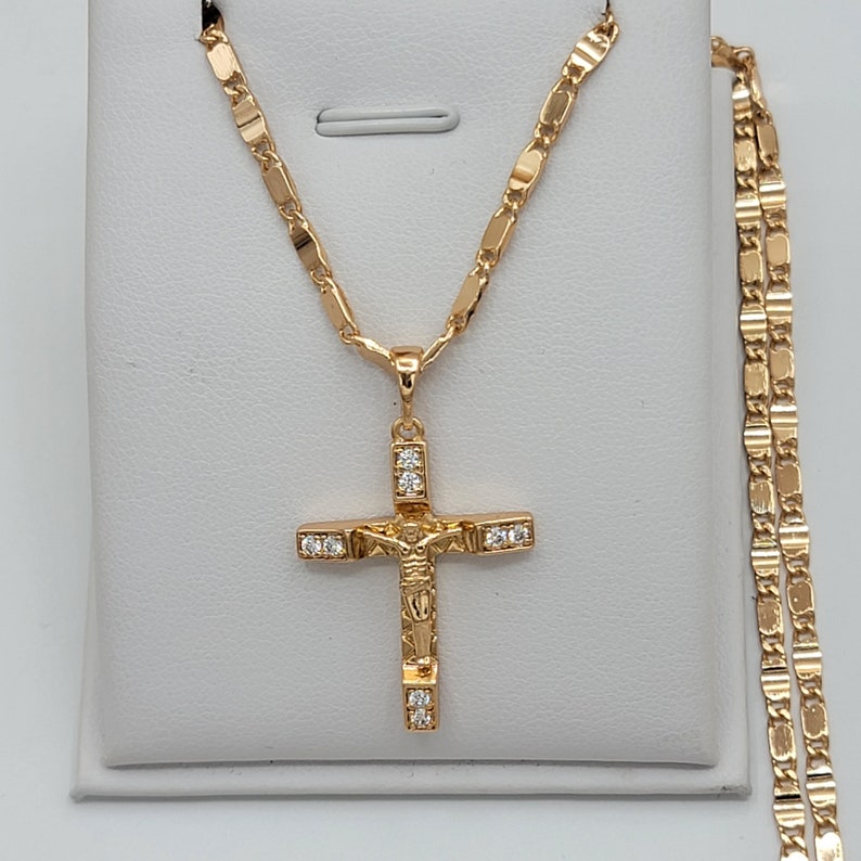 18K Gold Plated Crucifix Jesus Cross Crystals Pendant & Chain. - Etsy