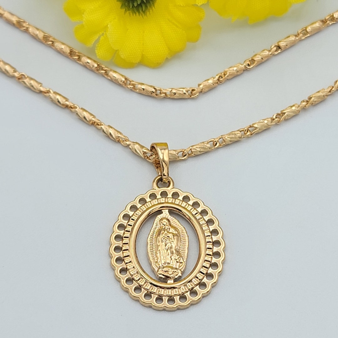 Our Lady of Guadalupe Pendant and Chain. 18K Gold Plated. Virgen De ...