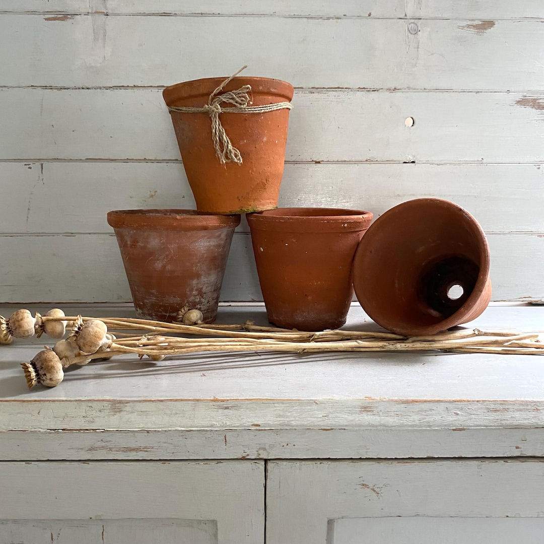 4 Medium Vintage Terracotta Plant Pots set 1, Vintage Flower Pots ...