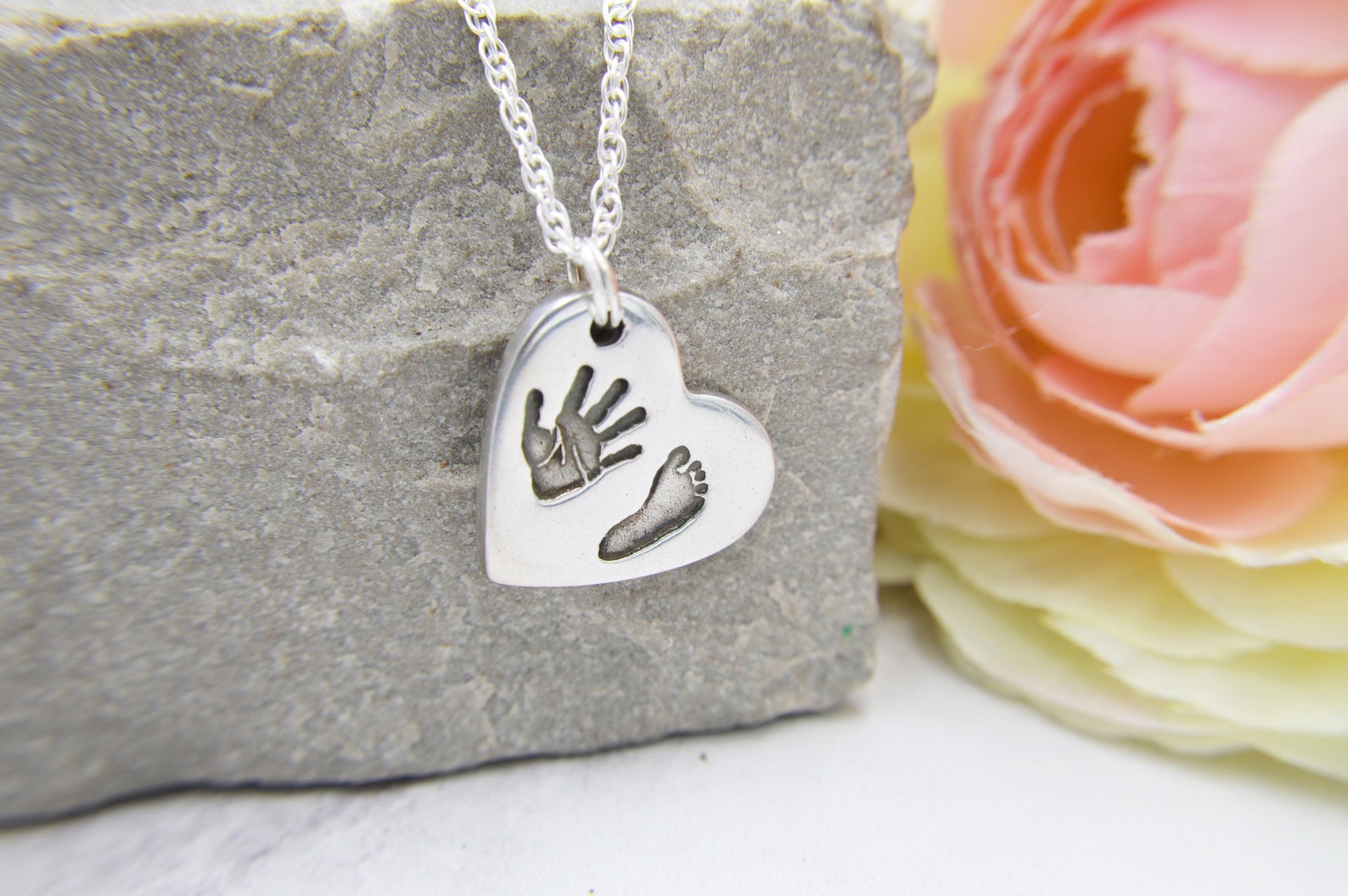 Real Handprint and Footprint Pendant Necklace Personalized | Etsy