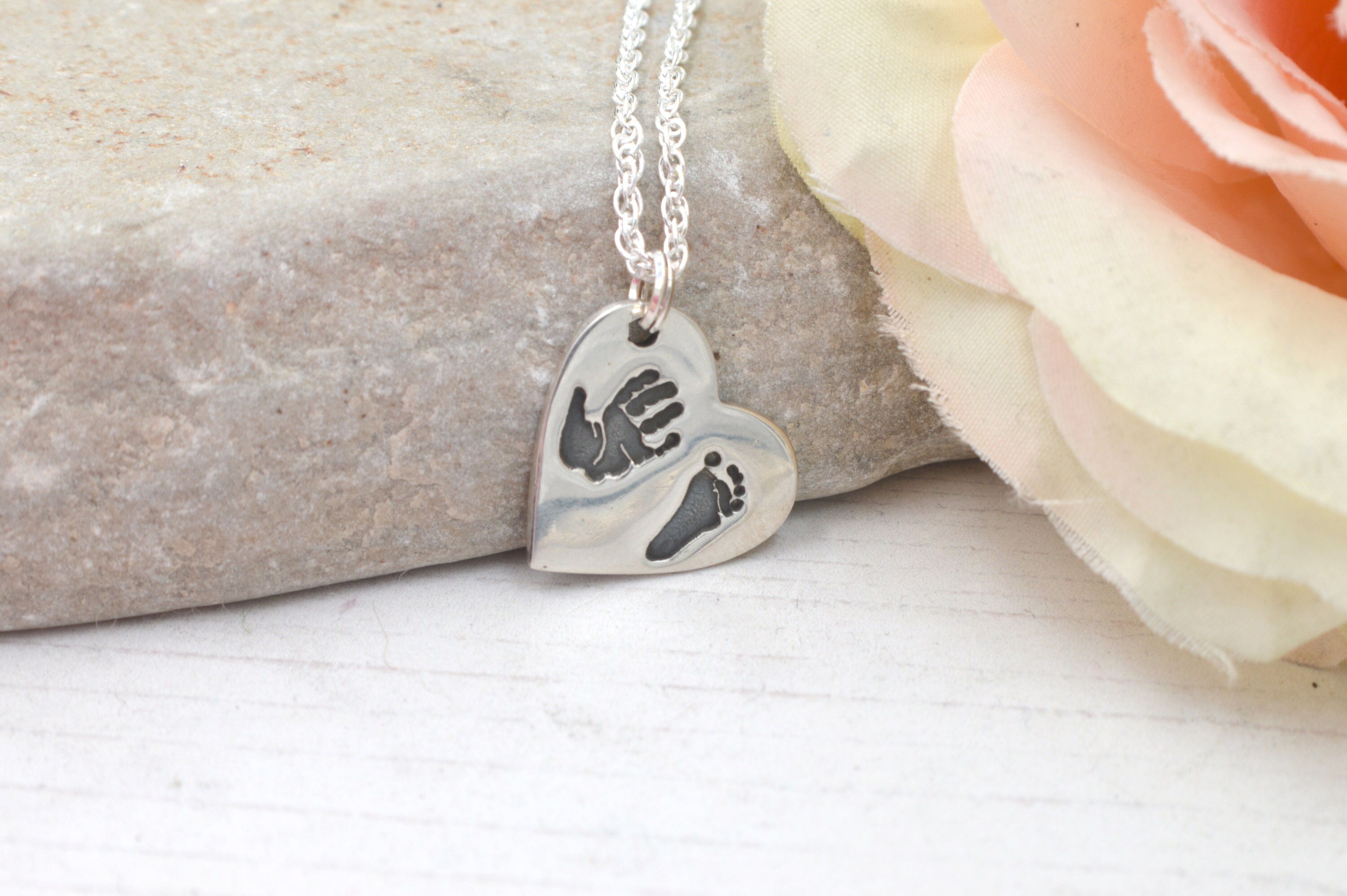 Real Handprint and Footprint Pendant Necklace Personalized | Etsy