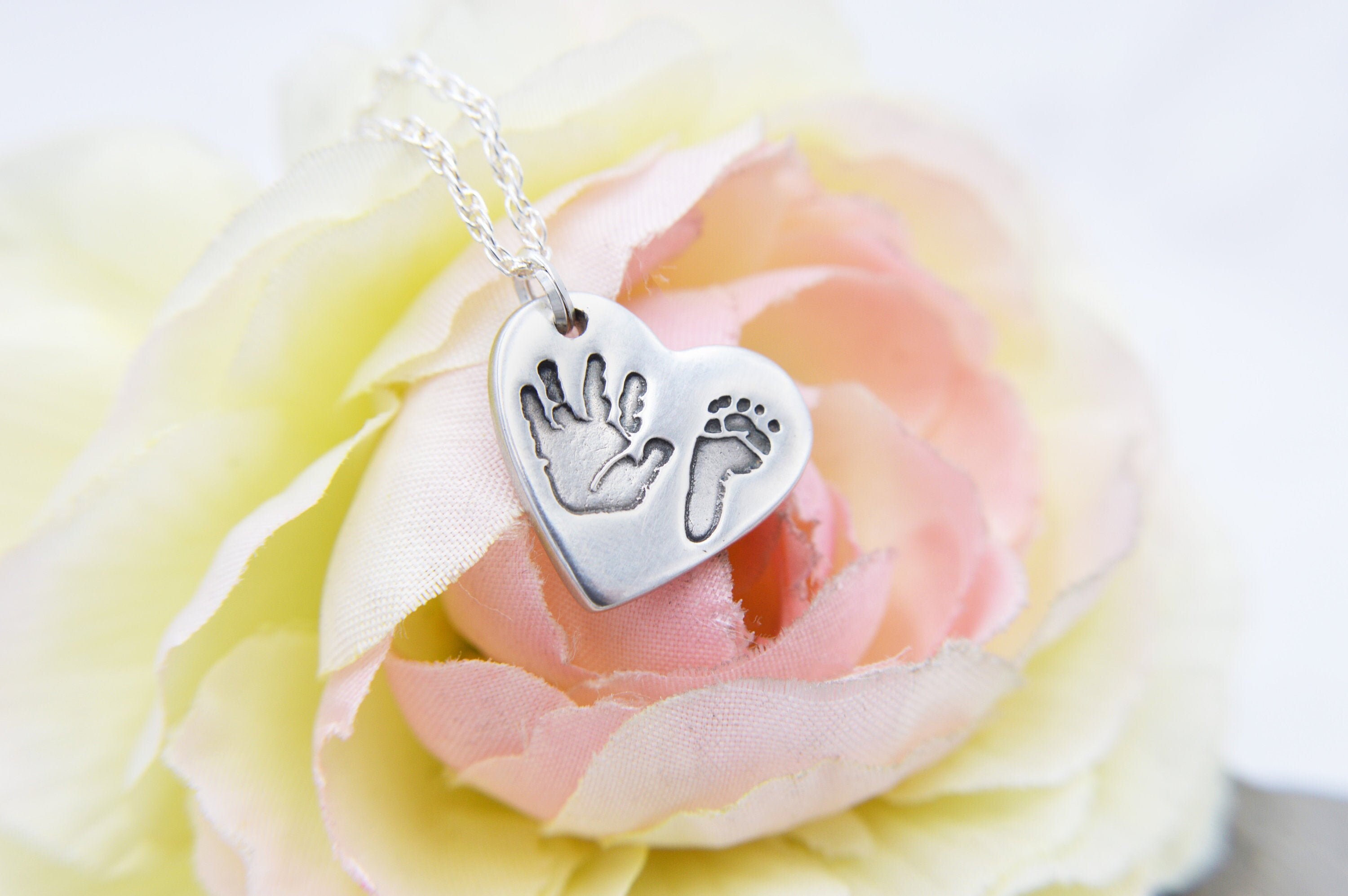 Real Handprint and Footprint Pendant Necklace Personalized | Etsy