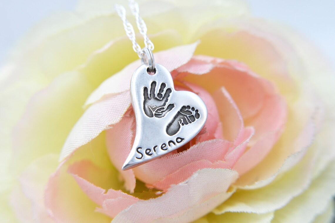 Real Handprint and Footprint Pendant Necklace Personalized | Etsy
