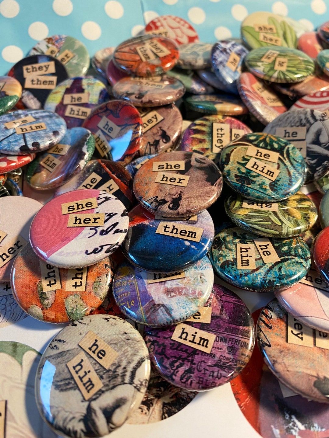 Custom Pronoun Pin - Collage Pronouns - Pride Pin - They/them Pin ...