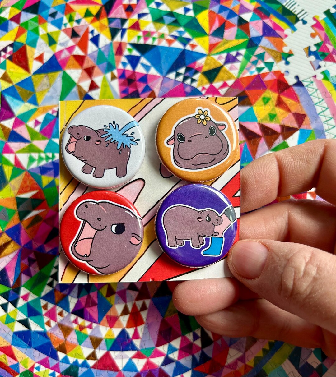 Cute Hippo Pinback Buttons, Baby Hippo Badges - Etsy