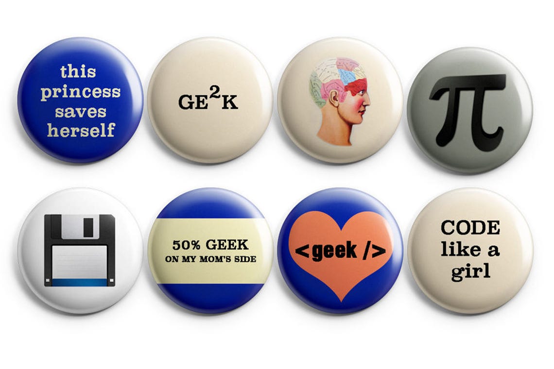8 Geek buttons Set of 8 student gift geek girl pi | Etsy