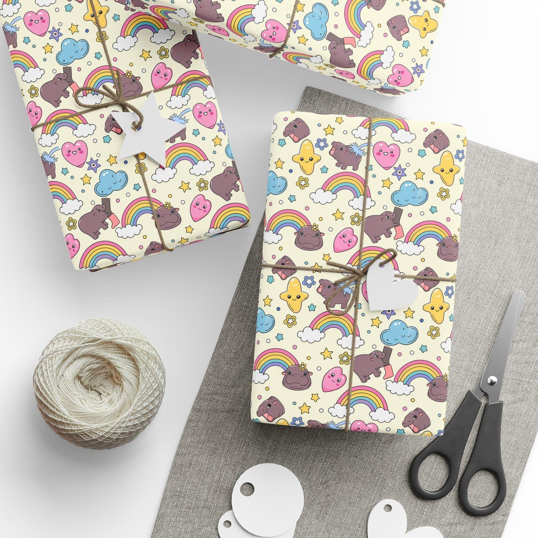 Moo Deng Rainbow Wrapping Paper, Gift Wrap, Present Wrap, Wrapping ...