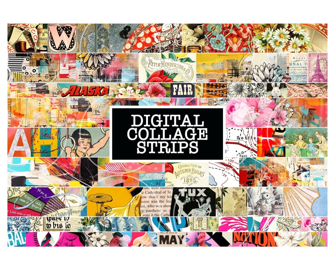 Collage Strips for Scrapbooking, Digital Washi Tape, Junk Journals ...