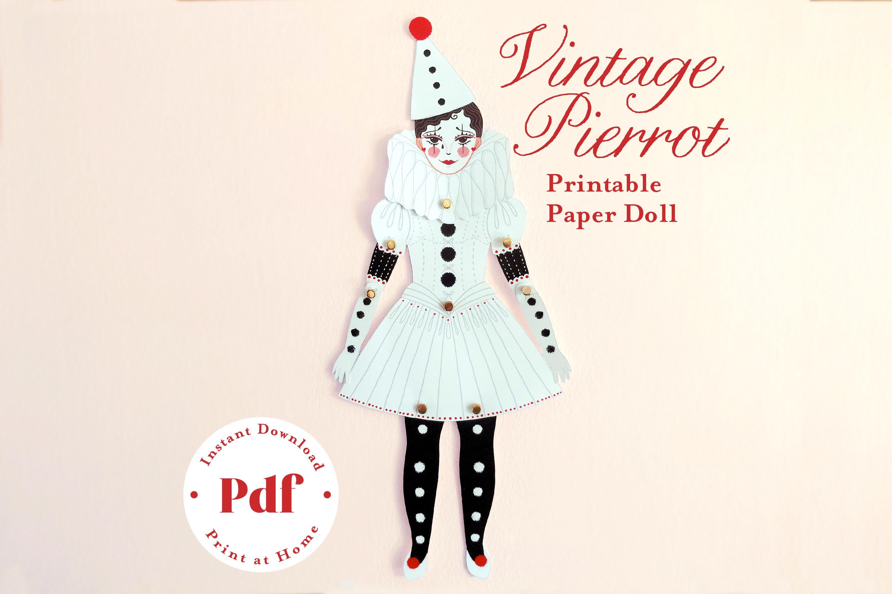 Vintage Clown Paper Doll Printable Pierrot Artist Toy (A4 Size PDF ...