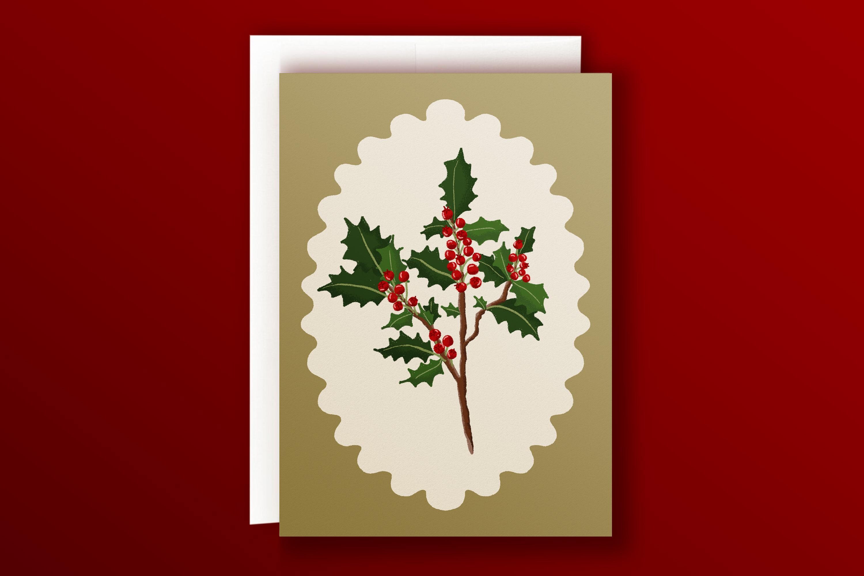 Printable Christmas Cards Bundle Blank Interior 3 Classic Colors Floral ...