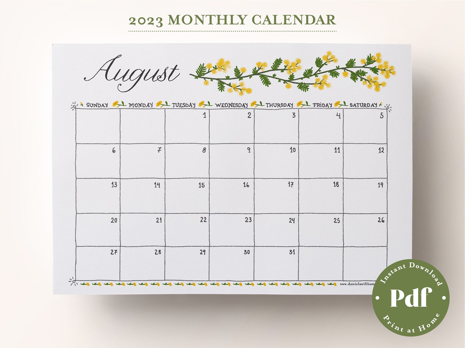 2023 Printable Floral Calendar Sunday Start Illustrated - Etsy
