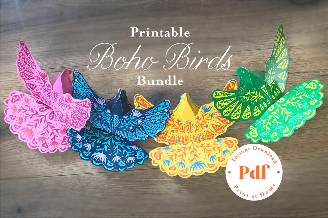 Printable Boho Bird Bundle Paper Toy Decoration Ornament Paper Template ...