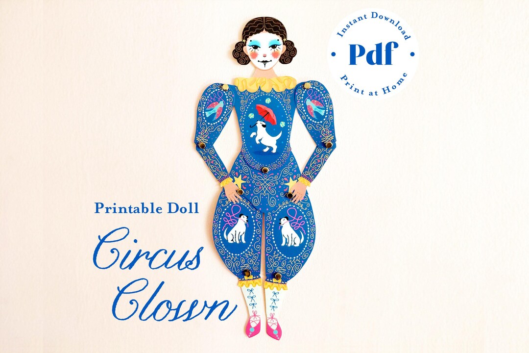 Vintage Circus Clown Paper Doll Printable, Blue Costume (A4 PDF) - Etsy
