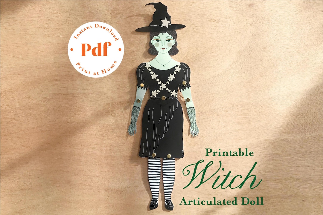 Articulated Witch Paper Doll Printable – Halloween Decor (PDF Pattern ...