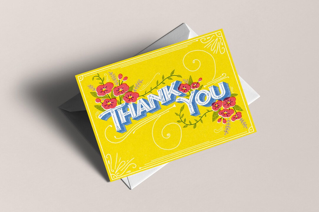 Printable Thank You Card Blank Interior Risograph Art Effect Postcard ...