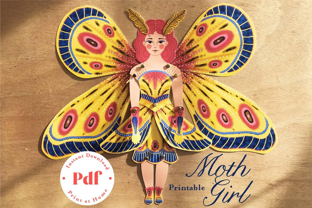 Articulated Paper Doll Printable Moth Girl Art Doll Diy Movable Paper ...