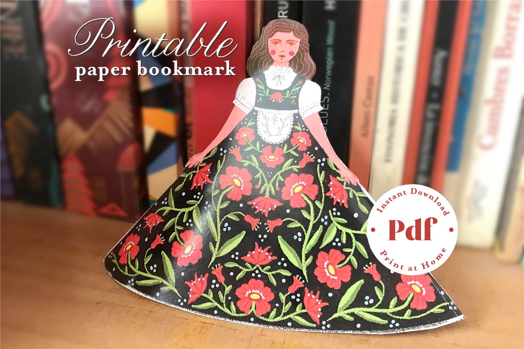 Printable Papercraft Bookmark, Traditional Red Costume Digital Art ...