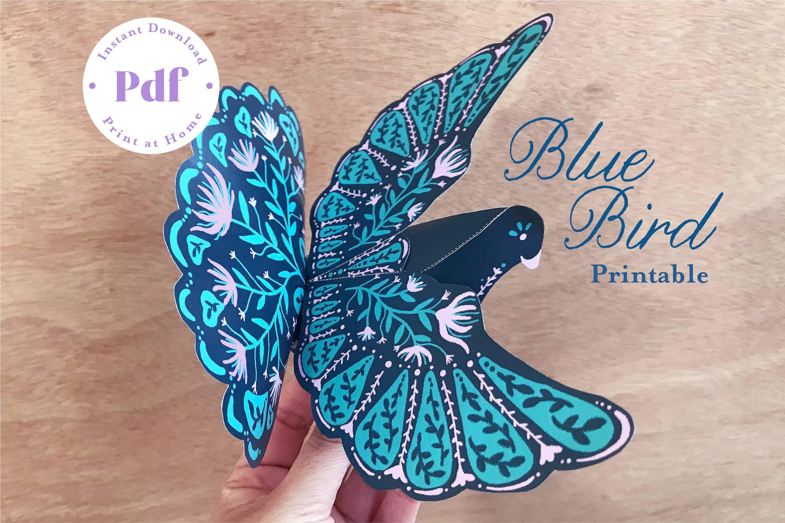 Floral Blue Bird Ornament Papercraft Template (PDF Pattern) - Etsy