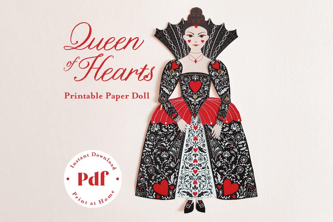 Articulated Queen of Hearts Paper Doll Printable Costume Dress Toy (A4 ...