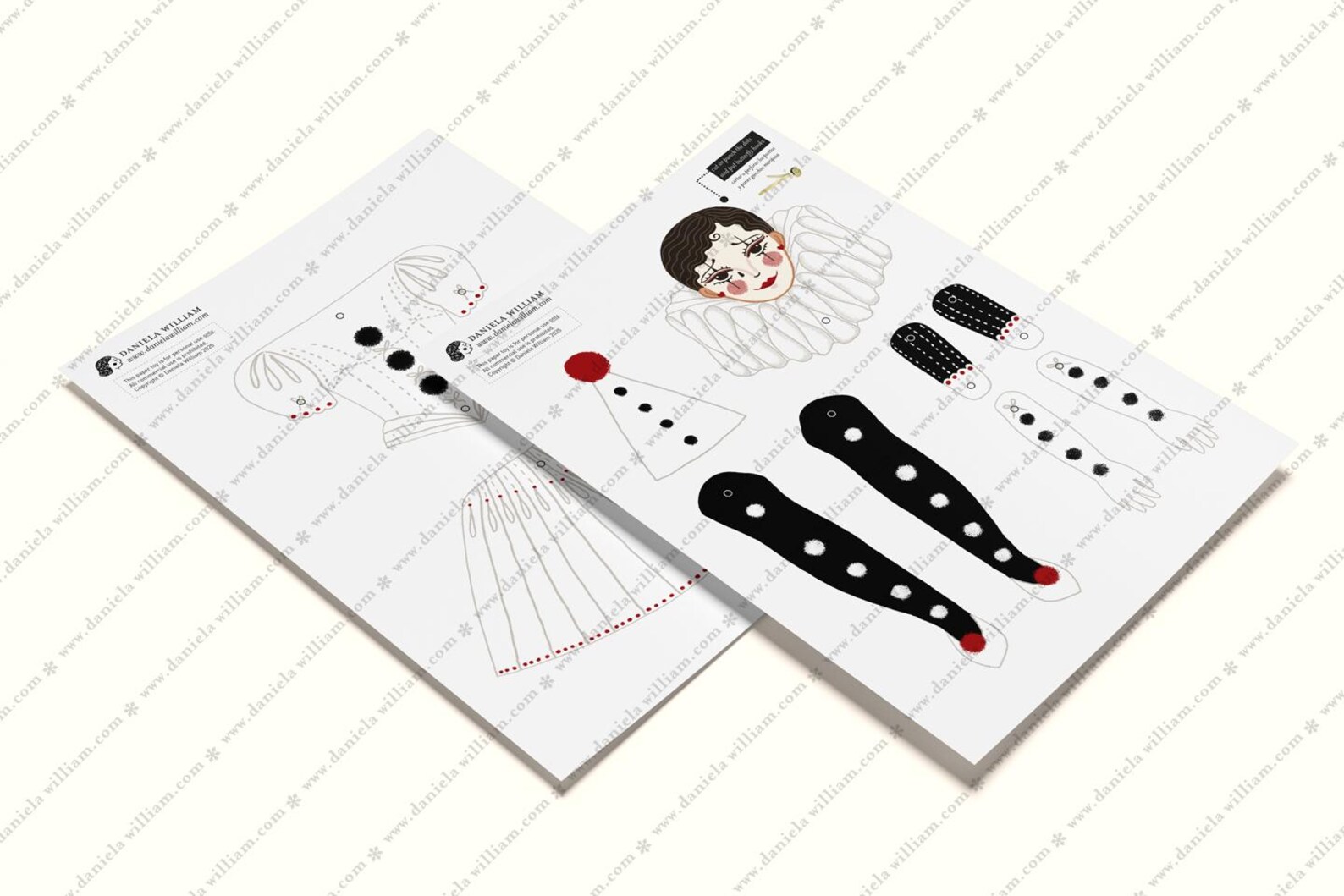 Vintage Clown Paper Doll Printable Pierrot Artist Toy (A4 Size PDF ...