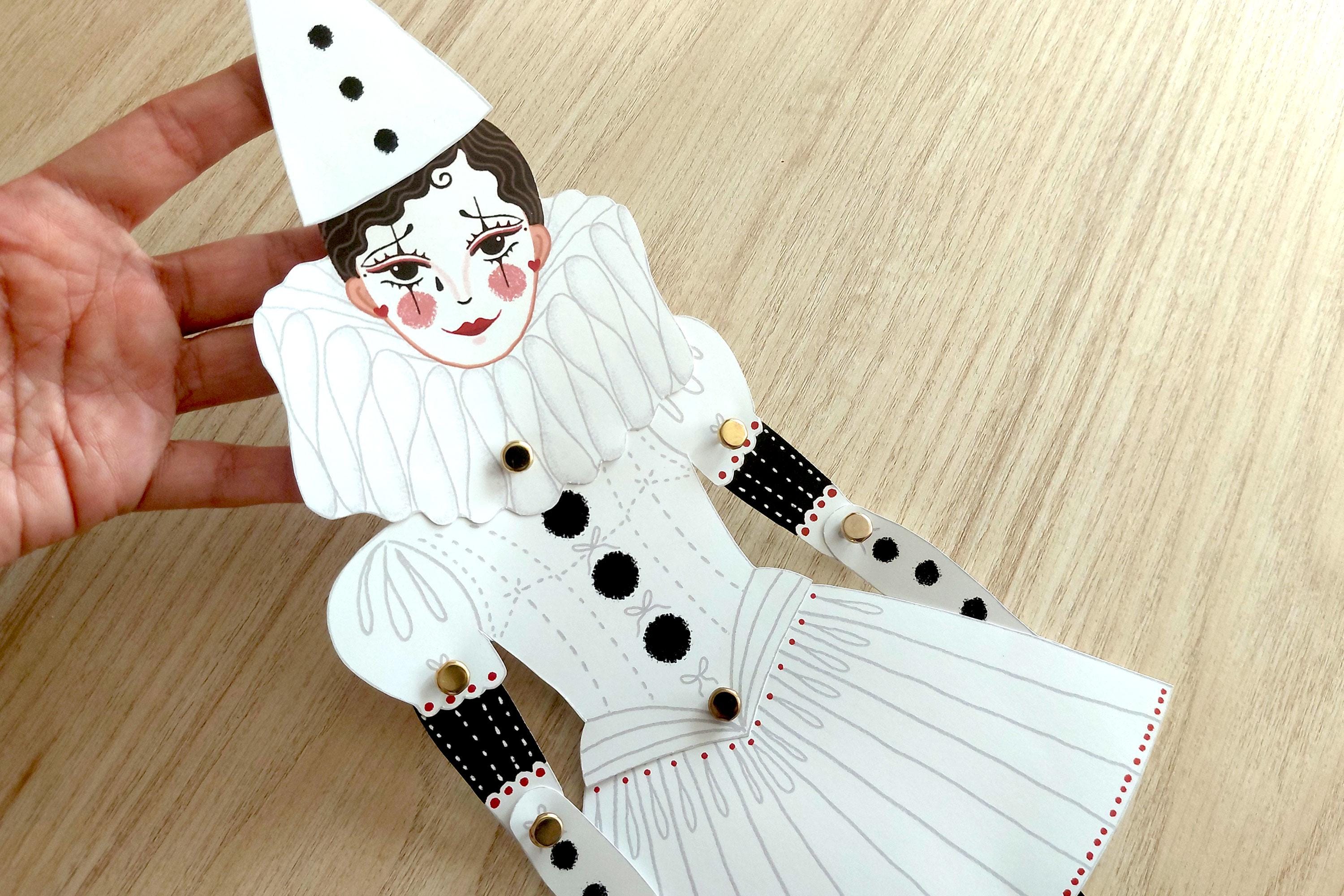 Vintage Clown Paper Doll Printable Pierrot Artist Toy (A4 Size PDF ...