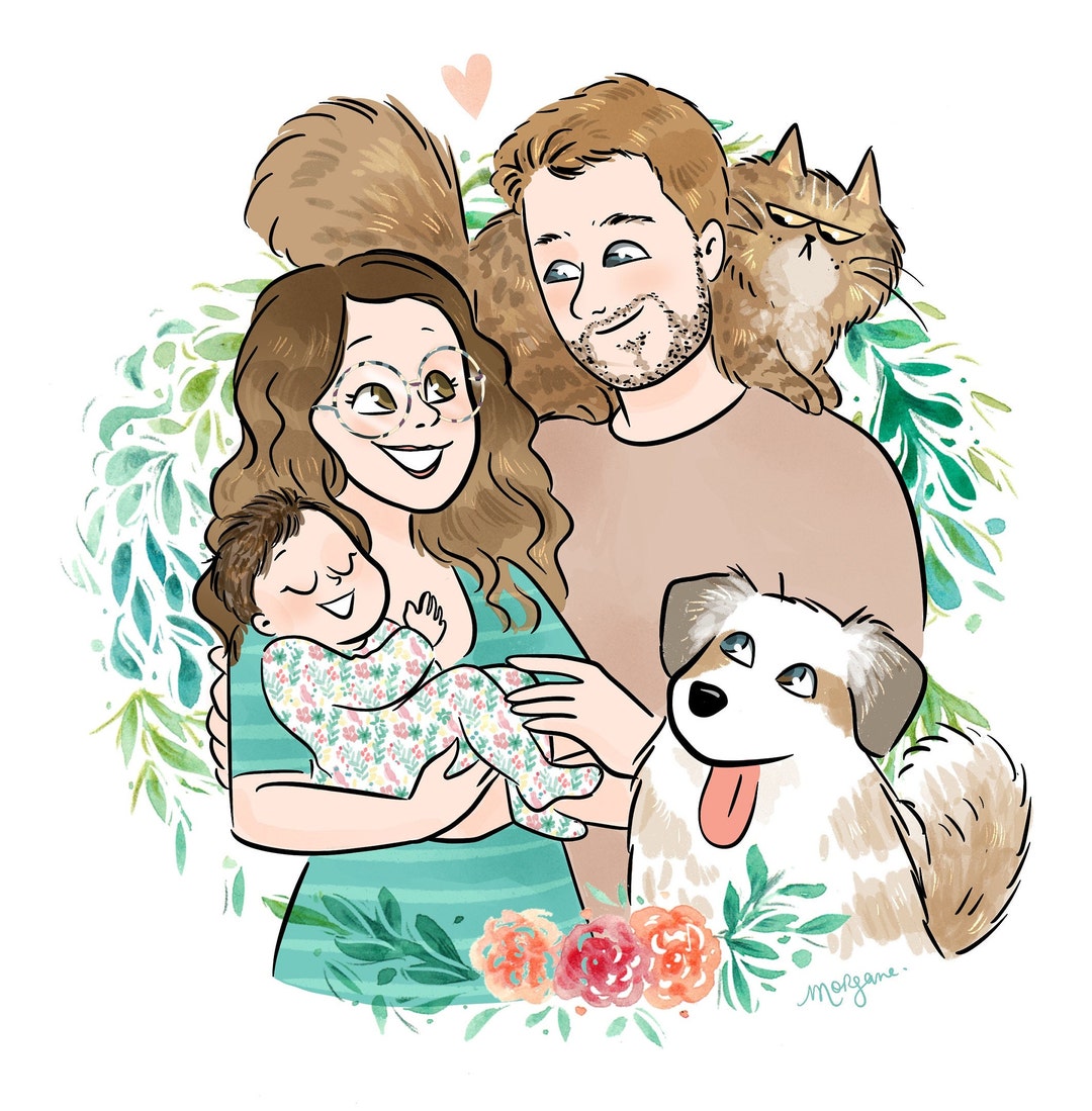 Custom Family Portrait - 4 People - Etsy
