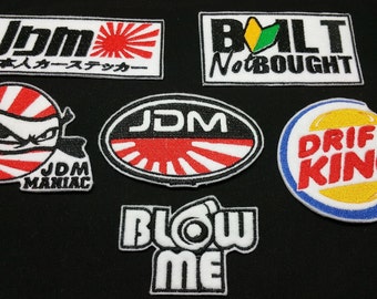 JDM Embroidered Badge Patch Iron on Sew on JDM Flag Modified Car Badge ...