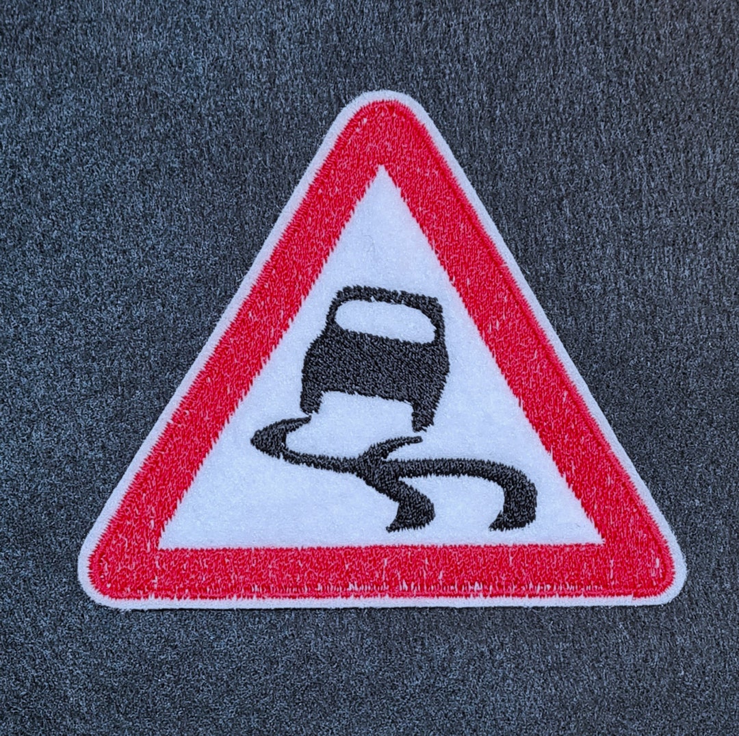 Slippery Road Sign Embroidered Patch Badge | Iron on | Sew on | Road ...