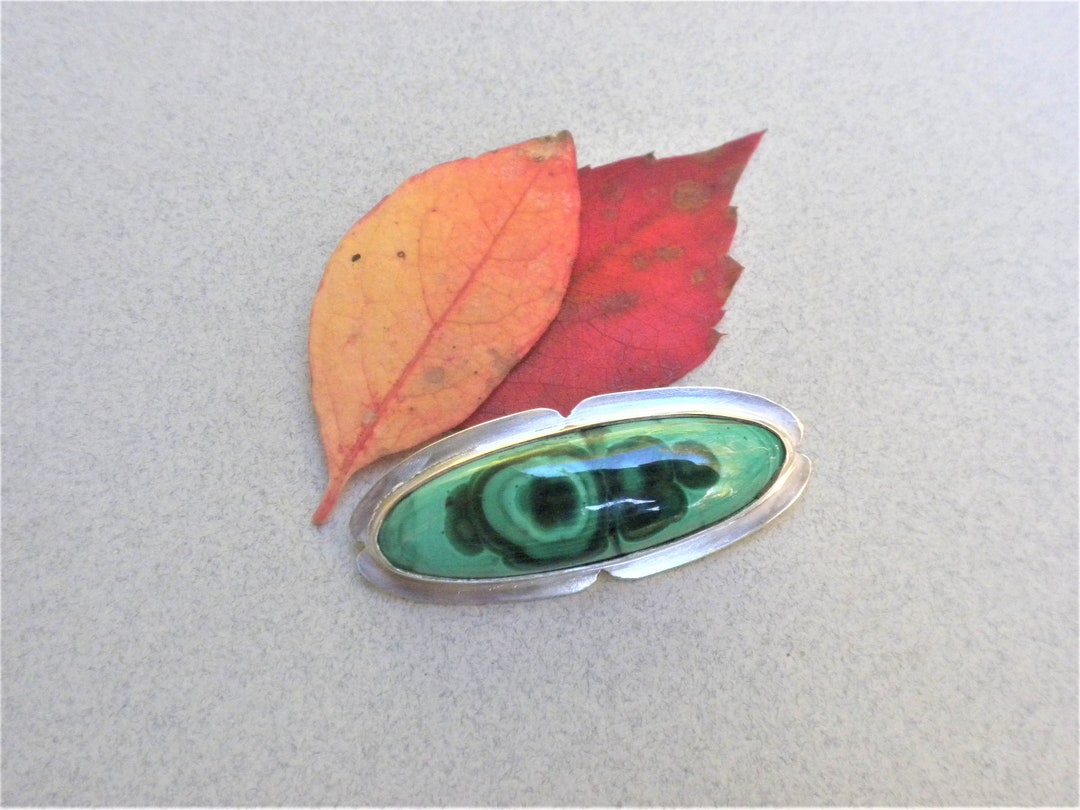 Very Pretty Malachite Pin Sterling Silver Malachite Oval - Etsy