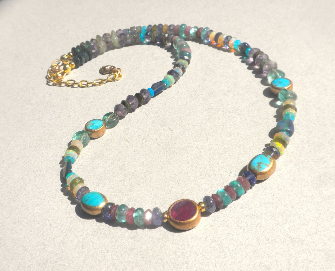 Multi-colored Gem Necklace Apatite, Ethiopian Opal, Amethyst ...