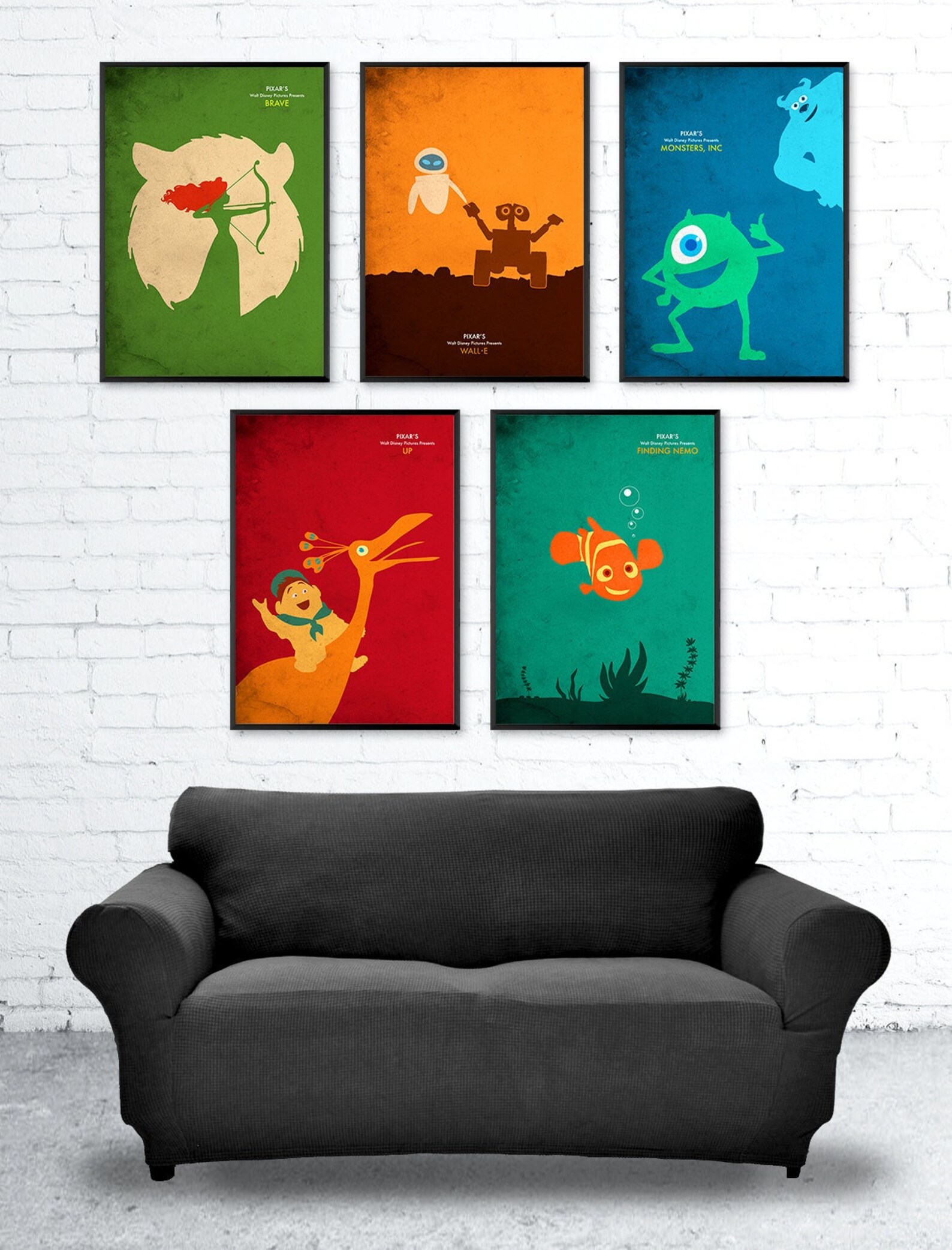 Walt Disney Pixar Poster Set, Monsters Inc., Finding Nemo, Up, Wall-e ...