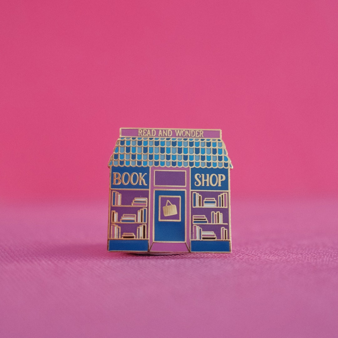 Book Shop Enamel Pin | Blue and Pink Variant - Etsy