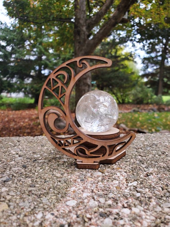 Crescent Moon Sphere Stand / Quality Handmade/ Wooden/ Crystal - Etsy