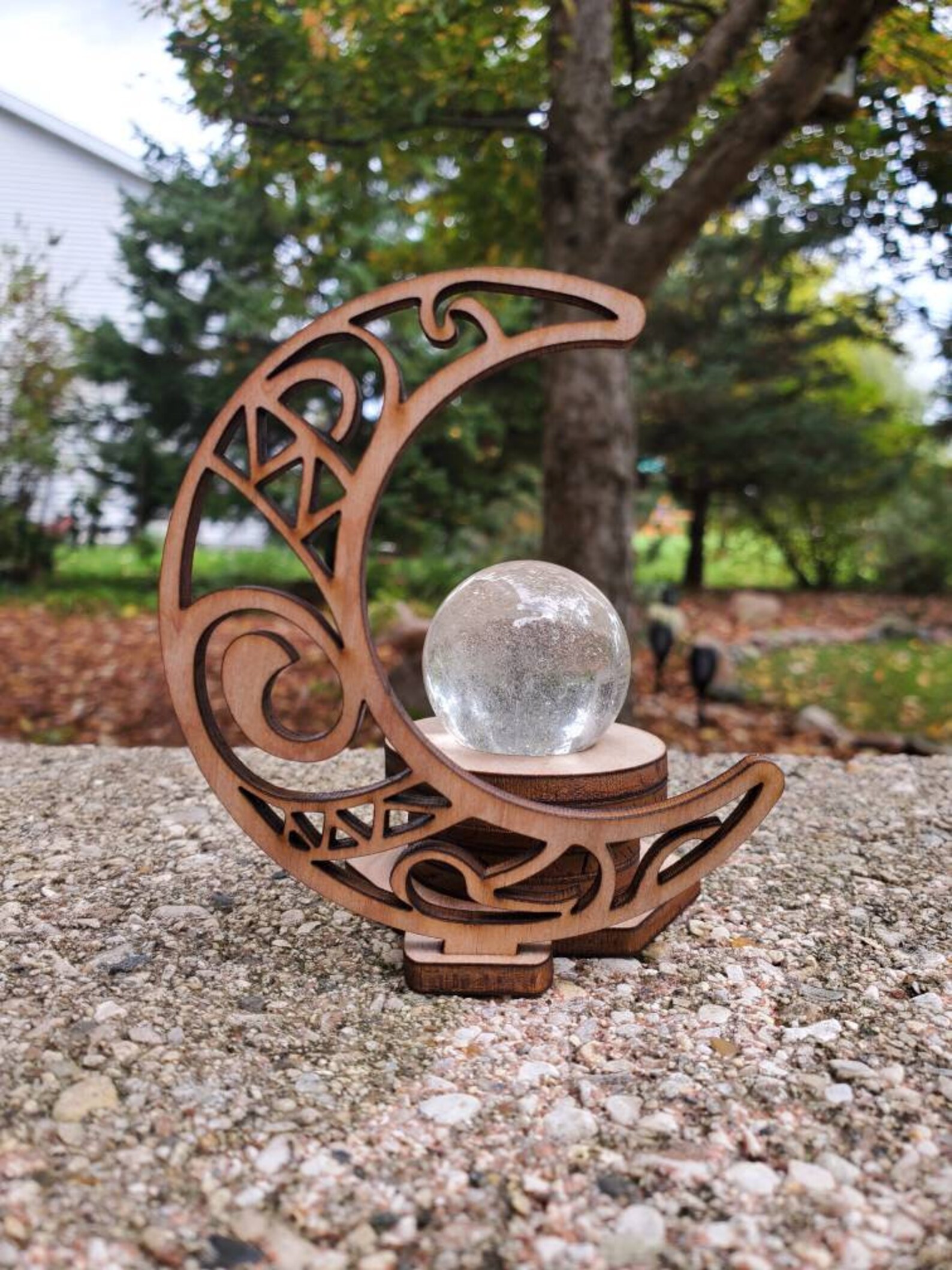 Crescent Moon Sphere Stand / Quality Handmade/ Wooden/ Crystal - Etsy