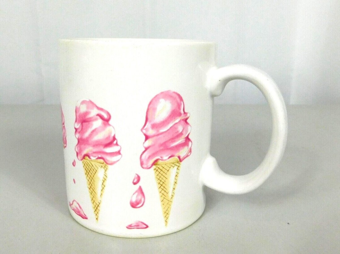 Melting Ice Cream Cone Coffee Mug Cup White Pink Ceramic Collectible ...