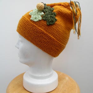 Unique Acorn Hat, Hand Knitted Womens Beanie With Acorn & Oak Leaf ...