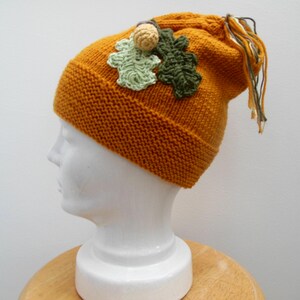 Unique Acorn Hat, Hand Knitted Womens Beanie With Acorn & Oak Leaf ...