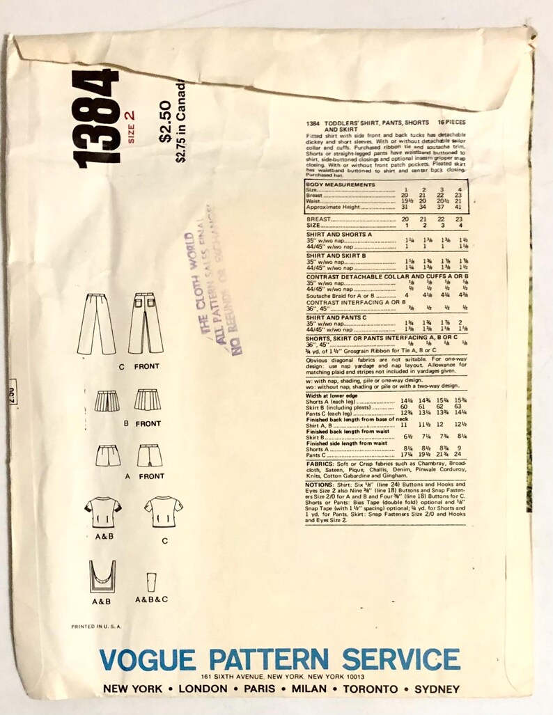 Little Vogue 1384, Toddler Sailor Suit Pattern, Size 2, Uncut - Etsy