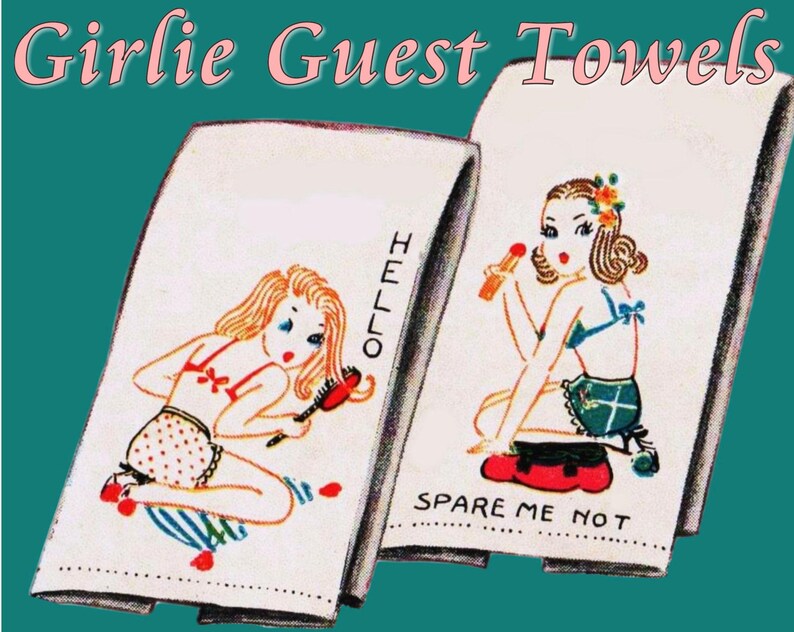 1950s Pin up Girls Vintage Embroidery Pattern for Guest Towels - Etsy