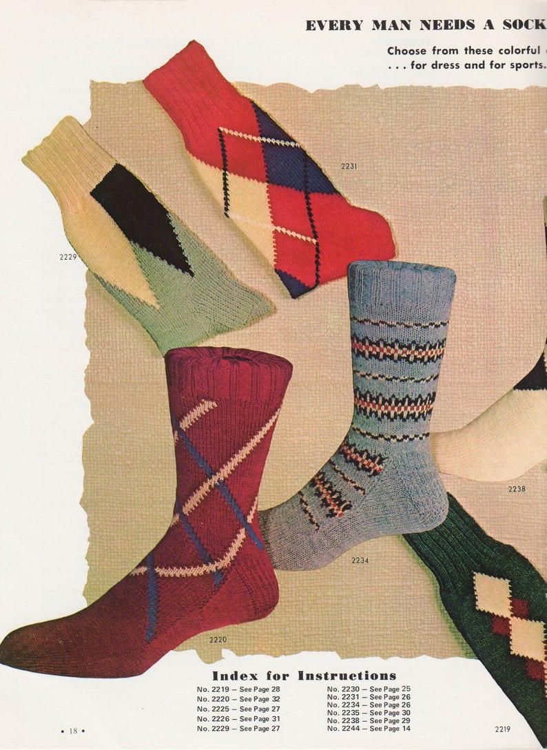 Vintage Socks Knitting Patterns PDF INSTANT DOWNLOAD Argyle Sock ...