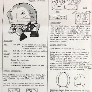 Humpty Dumpty Doll Pattern, Vintage Mail Order Sewing Pattern 5743 ...