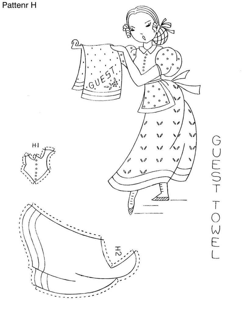 1950s Pin up Girls Vintage Embroidery Pattern for Guest Towels DIGITAL ...