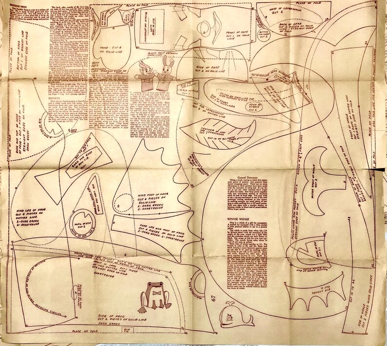 1940's Workbasket Toy Sewing Pattern: Freddie Frog, Winnie Whale ...