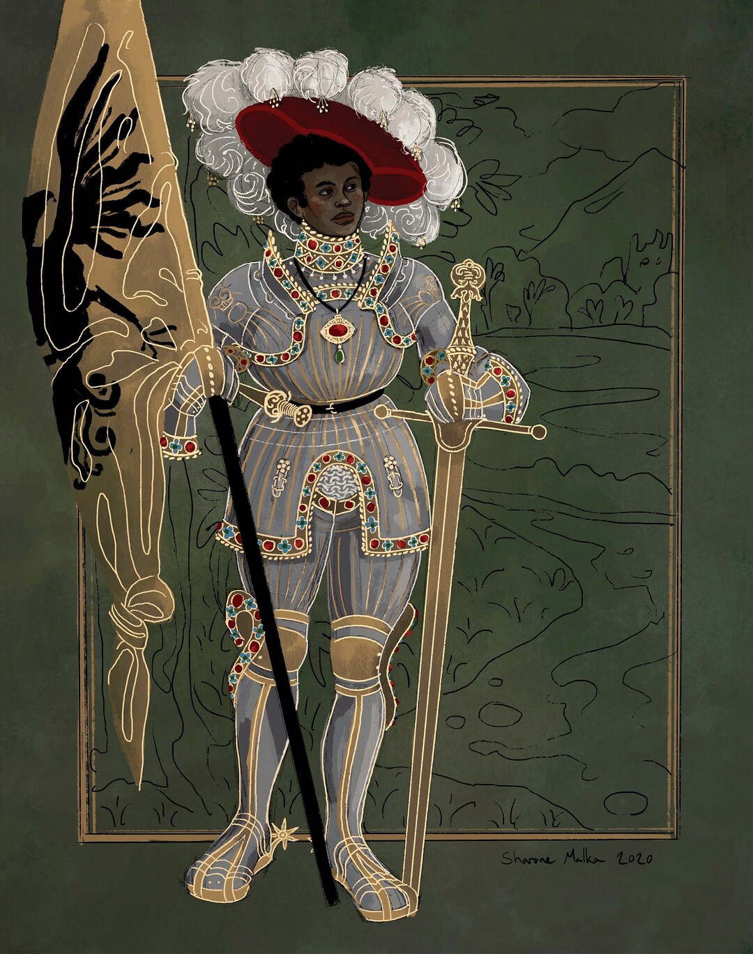 Renaissance Knight Art Print, Digital Illustration, Wall Art, Fine Art ...