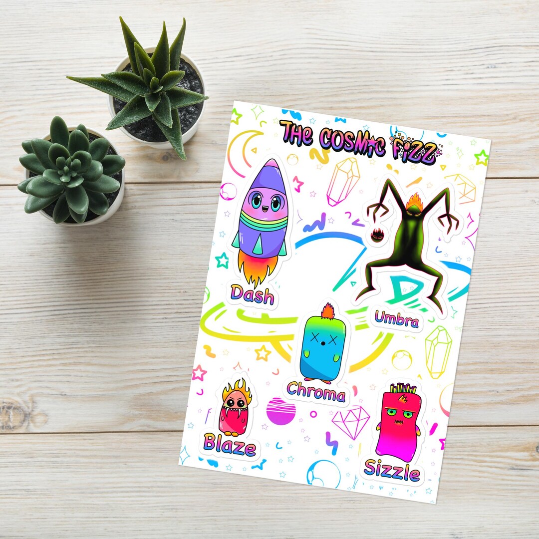 The Cosmic Fizz Stickers dash, Umbra, Chroma, Blaze, Sizzle With Names ...