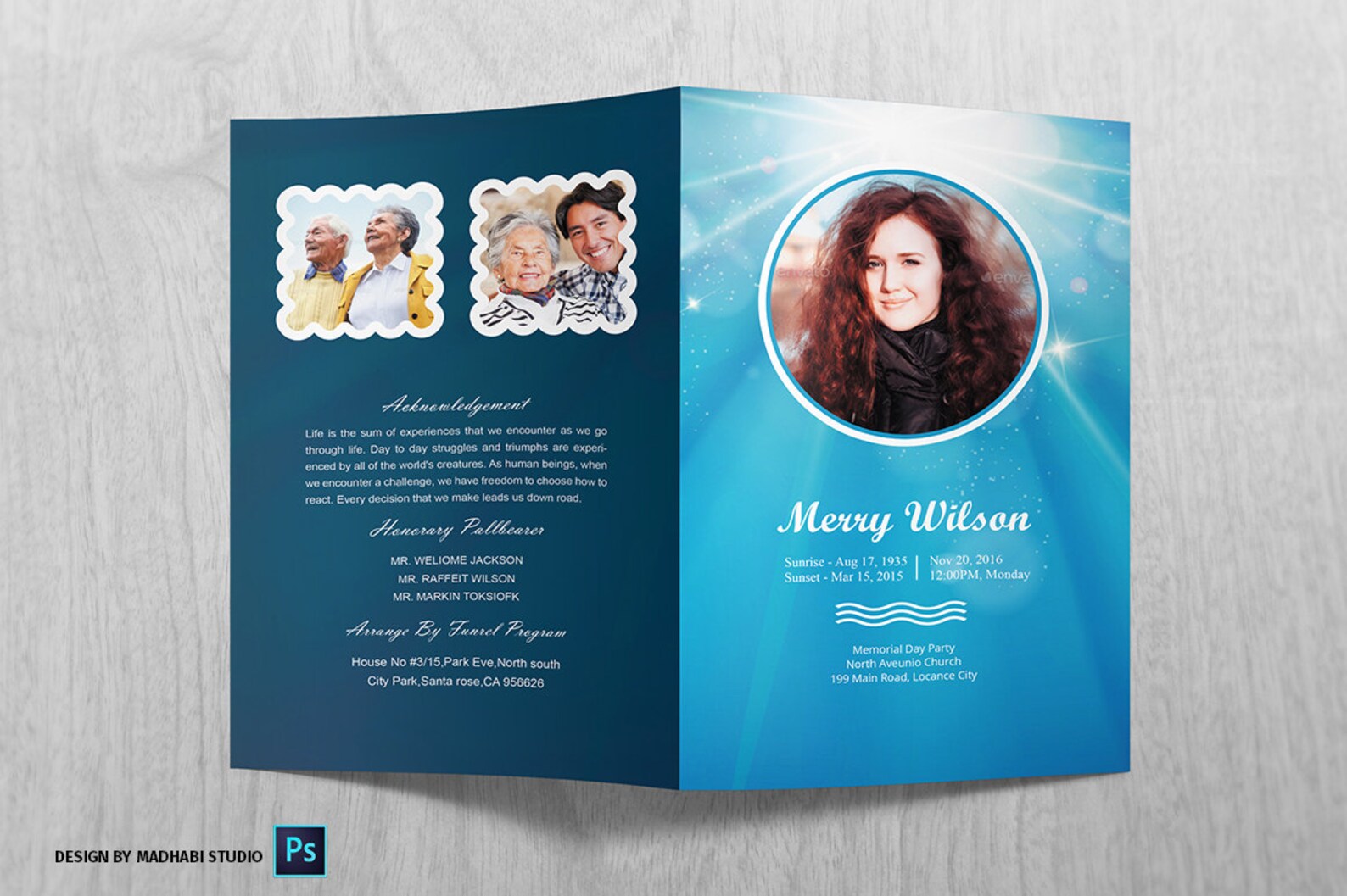 Sparkle Blue Funeral Program Template in Loving Memory of - Etsy