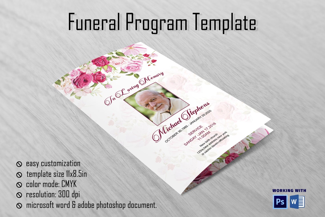 Editable Pink Rose Funeral Program Template Printable Elegant - Etsy
