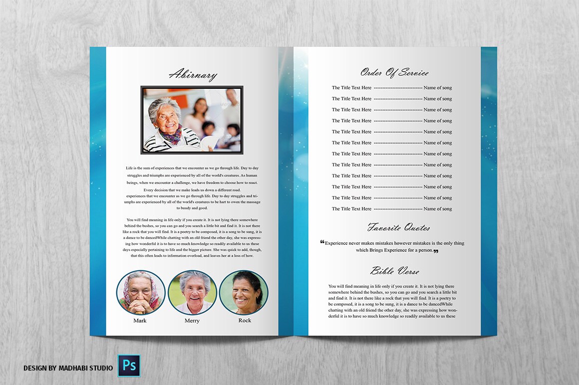 Sparkle Blue Funeral Program Template in Loving Memory of - Etsy