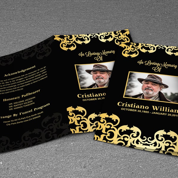 Black and Gold Funeral Program - Etsy